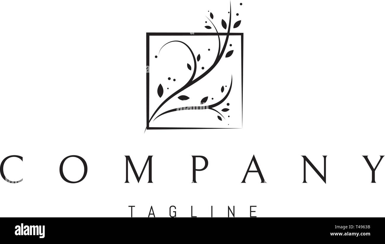 Beautiful Tree Twig Square black vector logo design Stock Vector Image ...