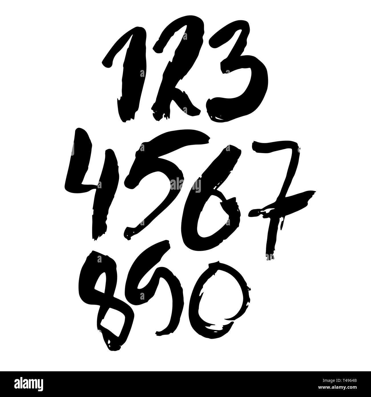 Set of grunge handdrawn numbers. Modern dry brush lettering. Vector ...