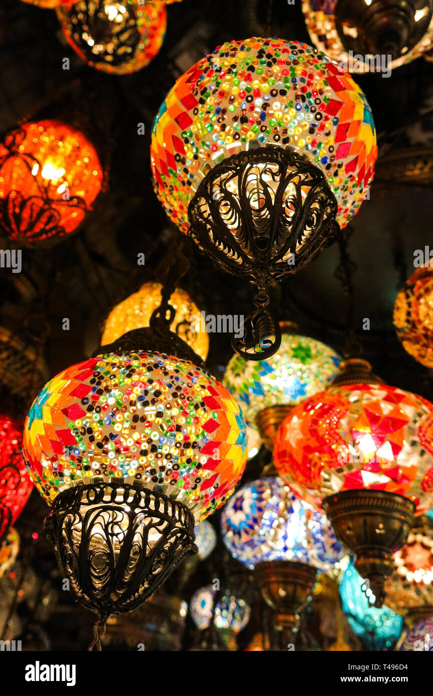 Colorful Turkish lamps in the Grand Bazaar of Istanbul, Turkey Stock ...