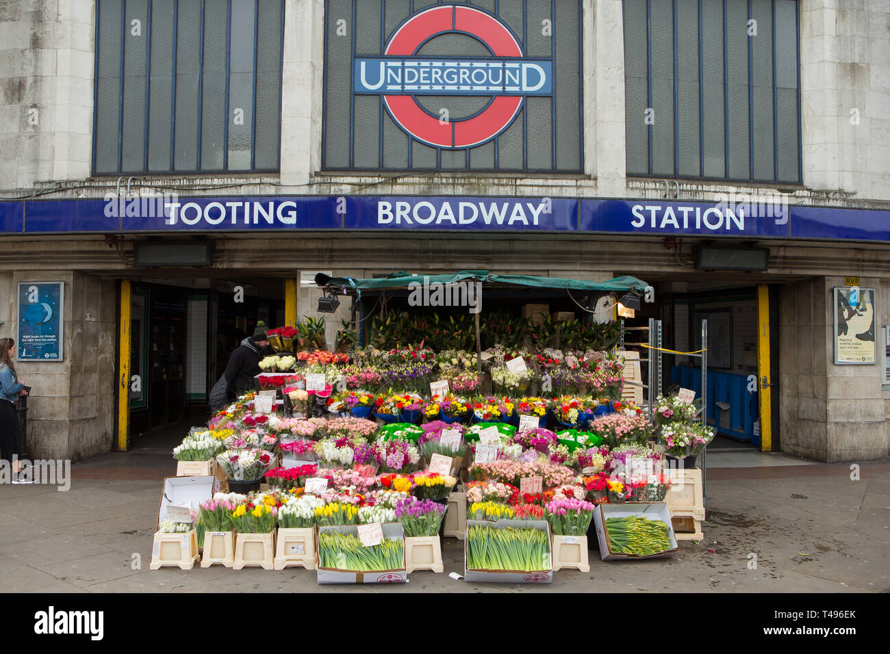 Flower stall outside Tooting Broadway Underground Station, Tooting High ...