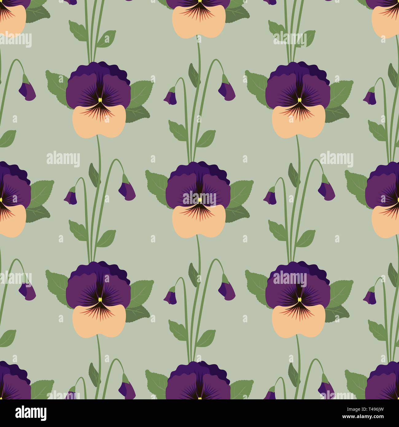 Seamless pattern with pansy flowers. Vector illustration 10 eps Stock ...