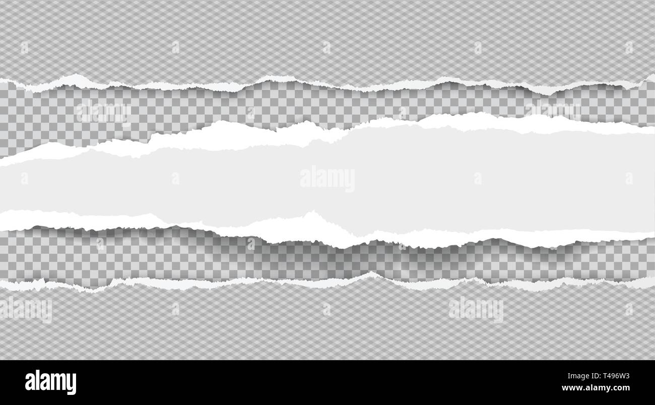 Torn, ripped, white and stright paper strips with soft shadow are on ...