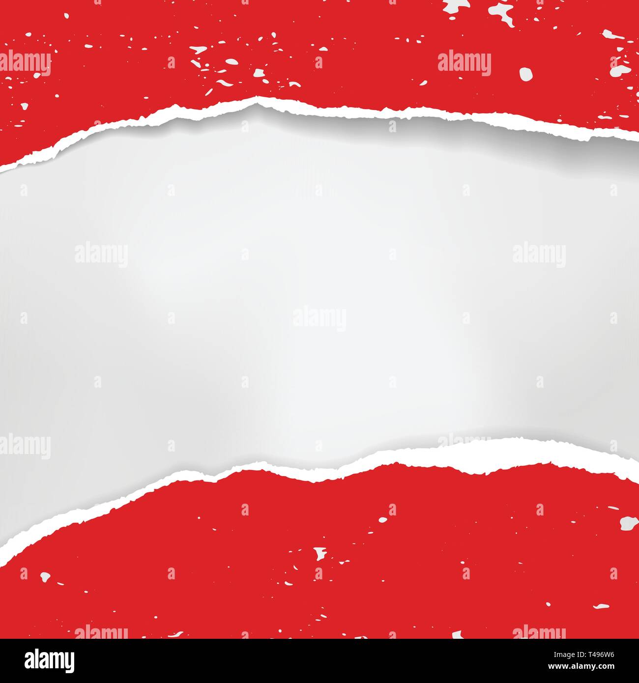 Piece of torn, ripped tattered red paper strips with soft shadow is on ...