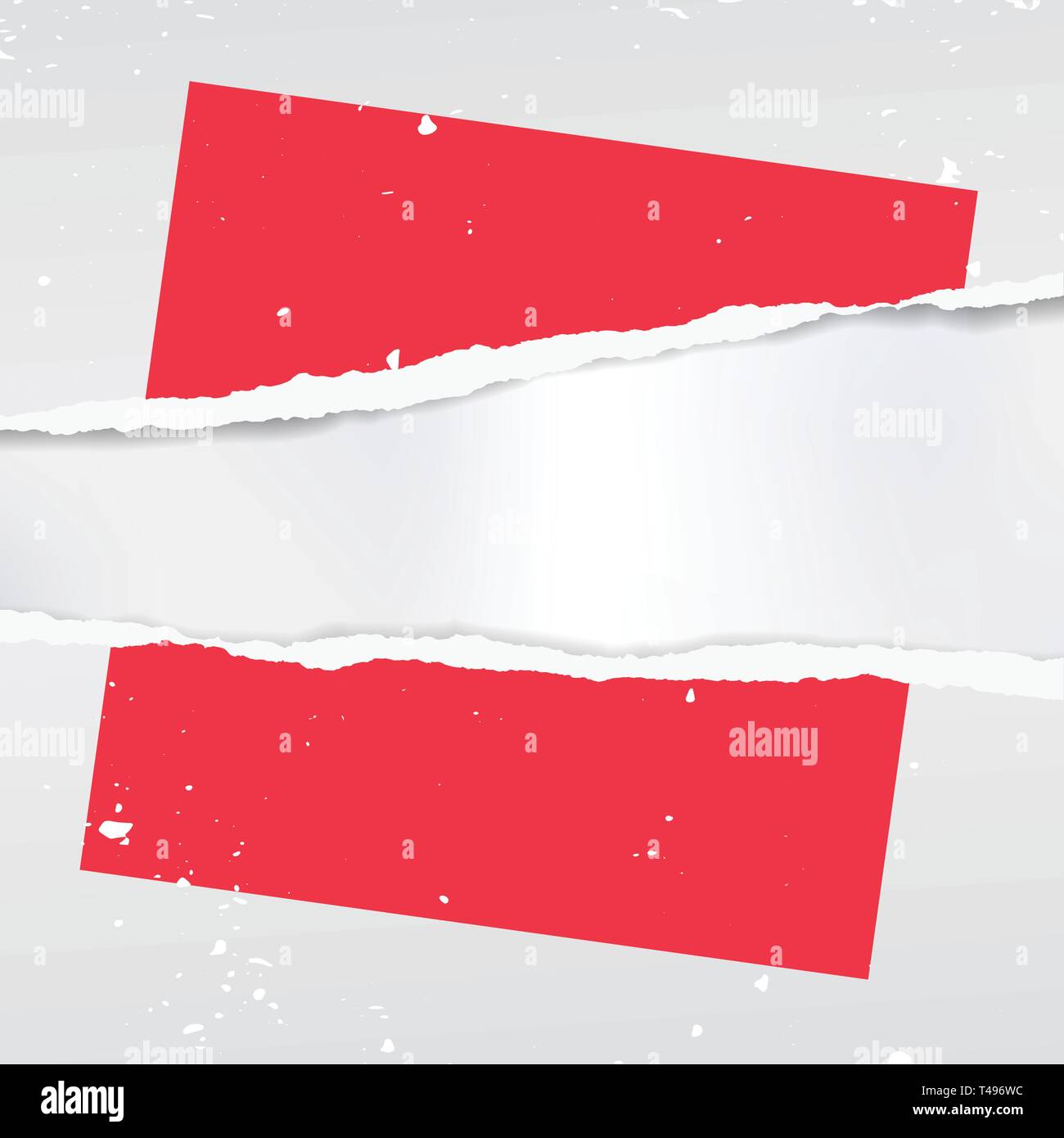 Ripped red paper square shape with torn edges is on white transparent ...