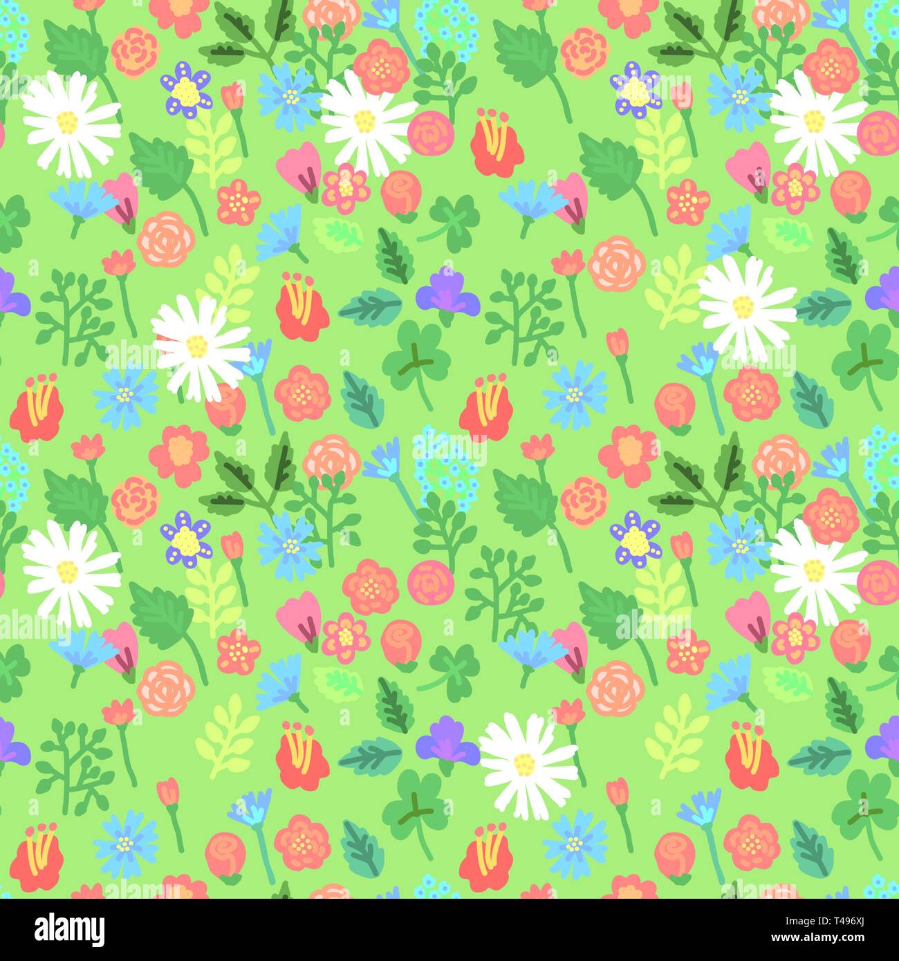 Simple flowers seamlessn pattern. Vector illustration Stock Vector ...