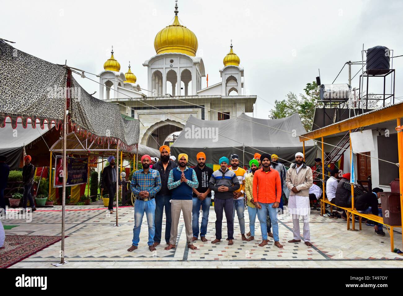 Sikh devotees seen praying at the gurdwara or a Sikh temple during the ...