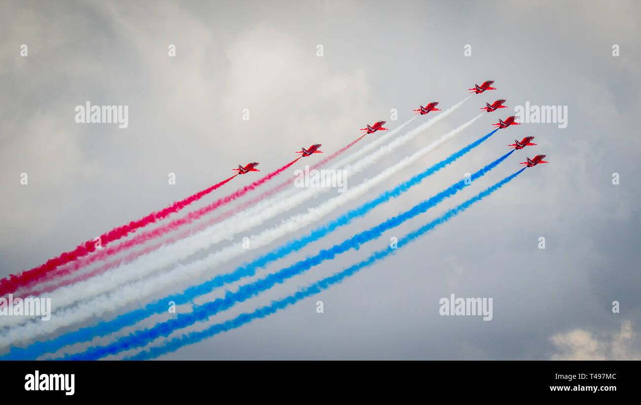 The UK Royal Air Force Aerobatic Display Team - The Red Arrows - during ...