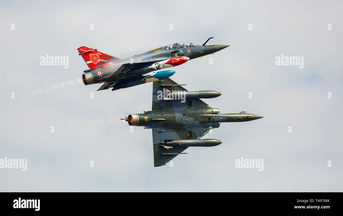 Two Mirage 2000 jets from the French Air Force Armee de l'Air Couteau ...
