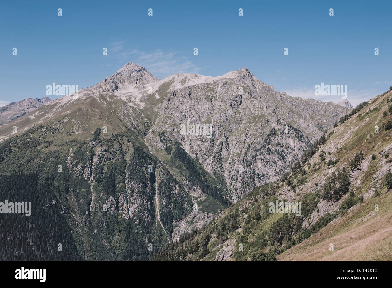 Panorama view of dramatic blue sky and mountains scene in national park ...