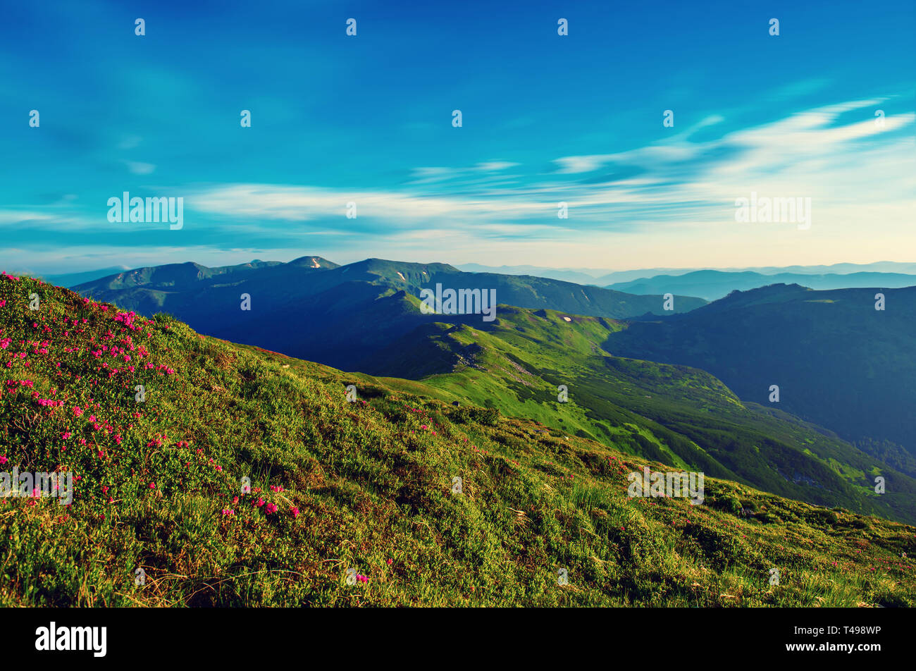 Amazing mountain landscape with blue sky, natural outdoor travel ...