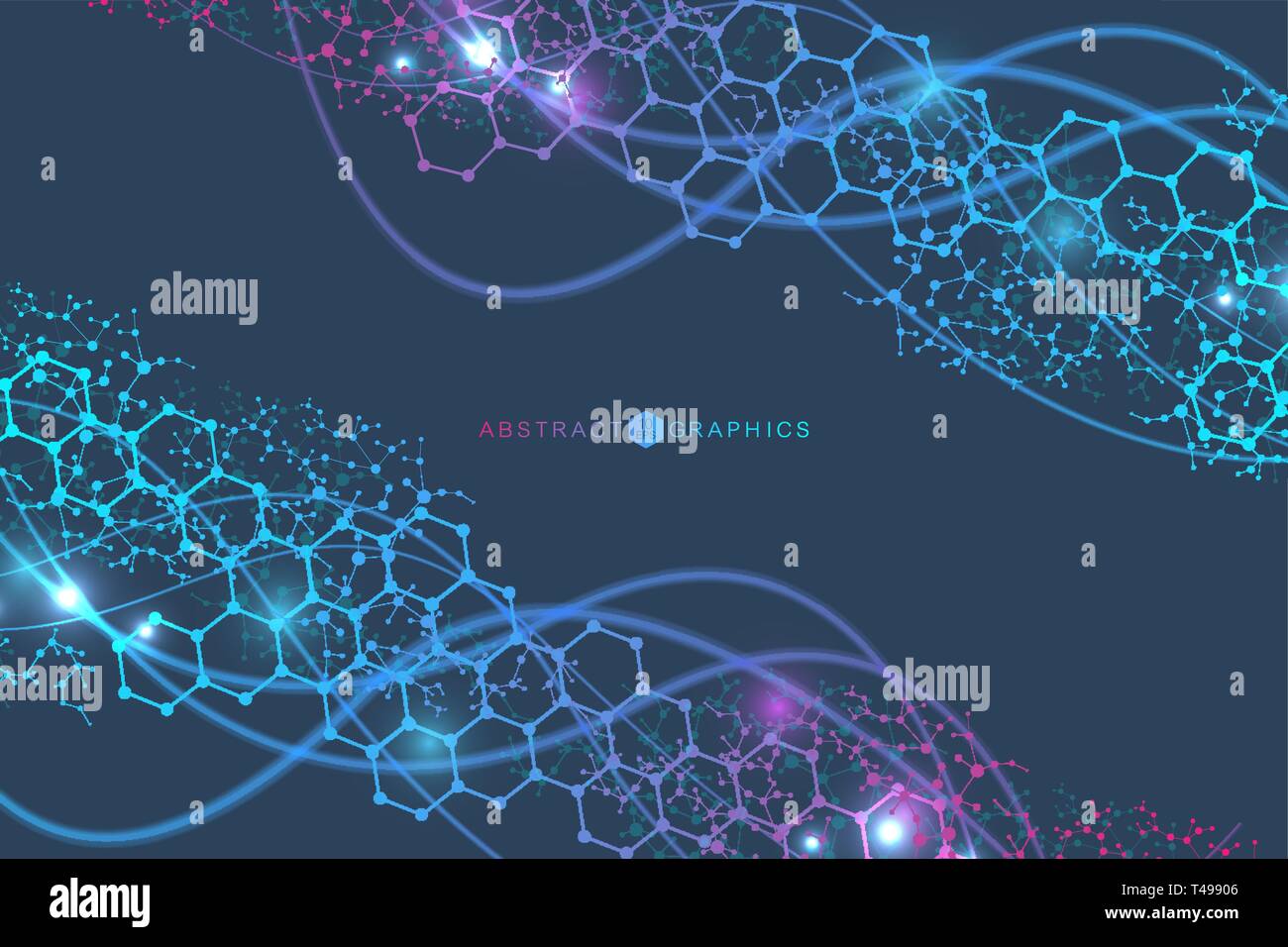 Science network pattern, connecting lines and dots. Technology hexagons ...
