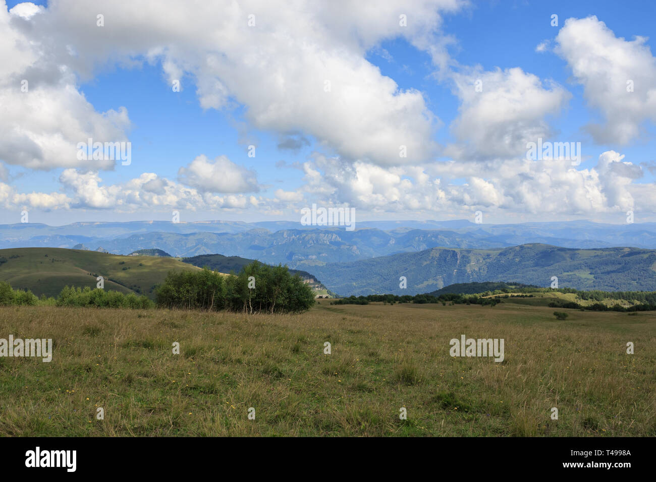 Closeup view mountains and valley scenes in national park Dombai ...