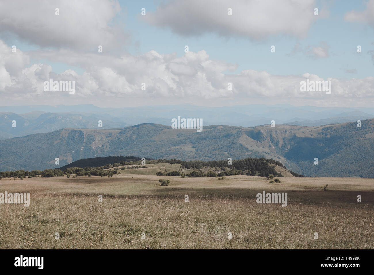 Closeup view mountains and valley scenes in national park Dombai ...