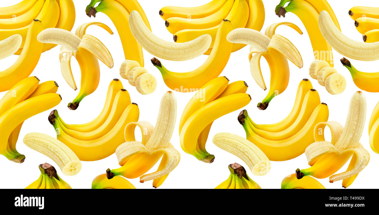 Banana seamless pattern, falling bananas isolated on white background ...