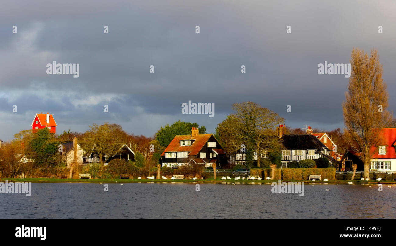 Luxury houses on the shore of The Meare, Thorpeness, Suffolk, England ...