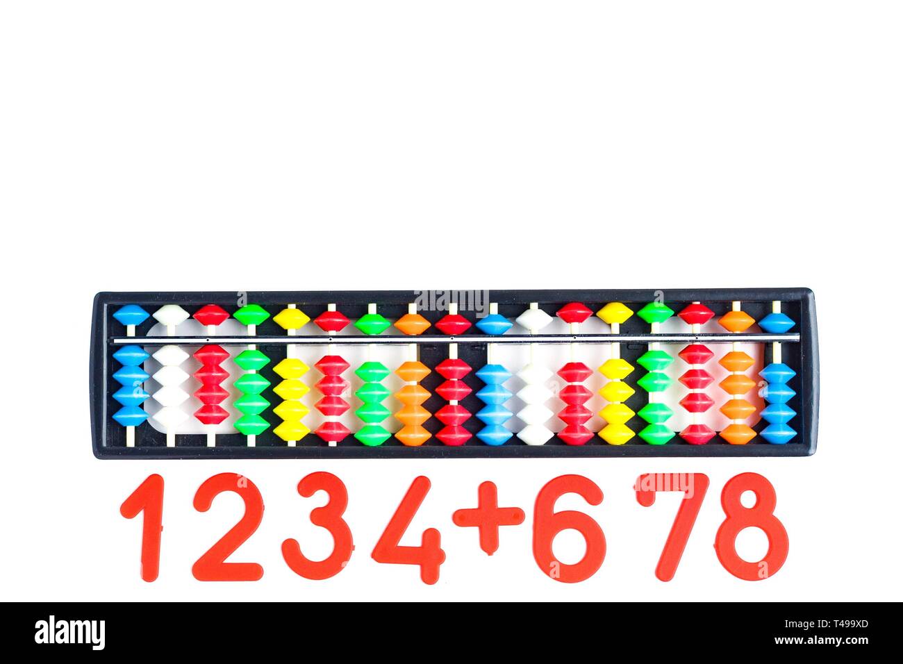 Japanese traditional calculator abacus and numbers on white Stock Photo ...