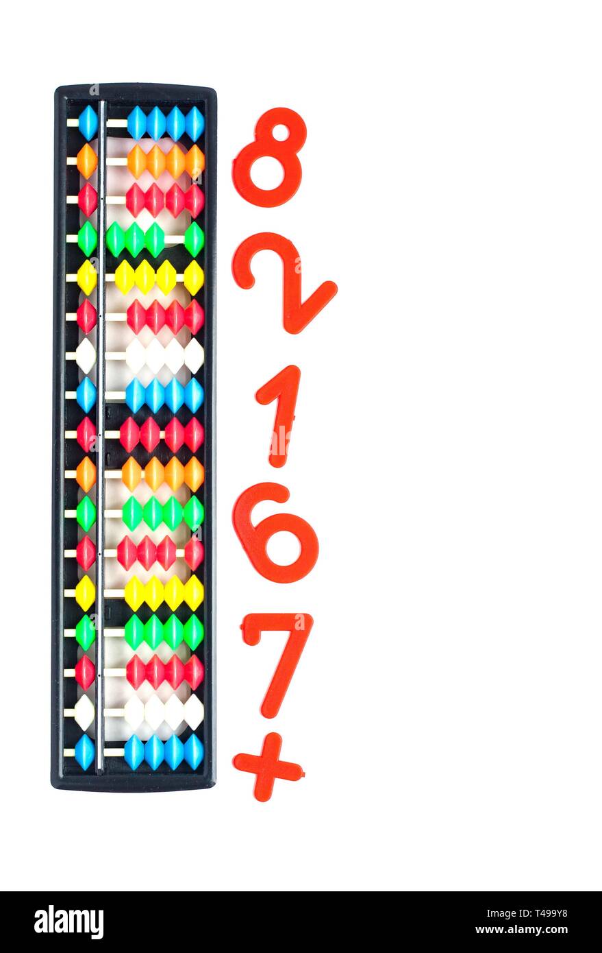 Japanese traditional calculator abacus and numbers on white Stock Photo ...