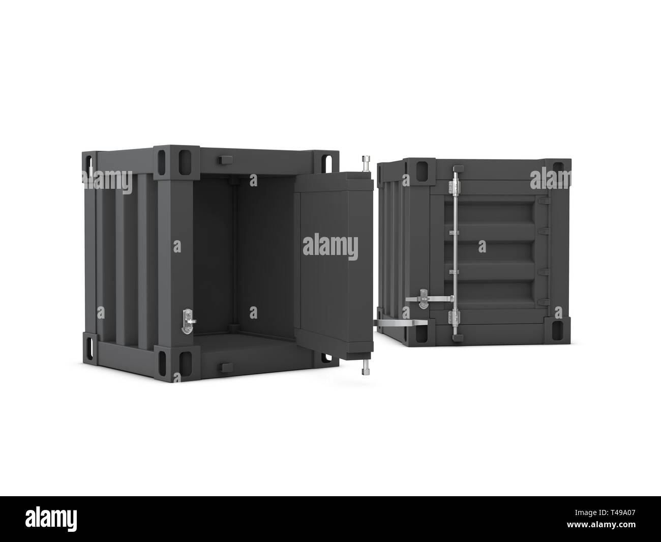 3D illustration of open and close container cabinet isolated white ...