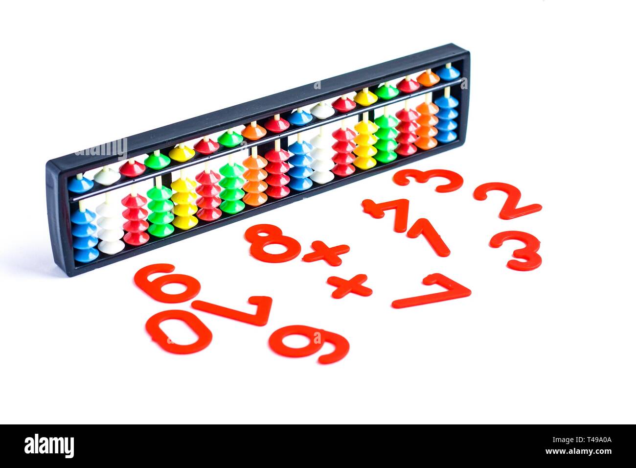 Japanese traditional calculator abacus and numbers on white Stock Photo ...