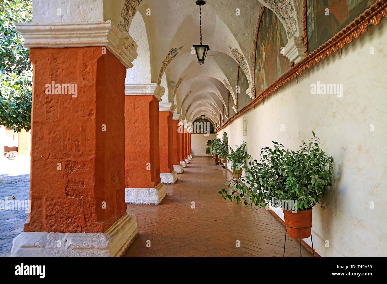 Orange Red Corridor Columns and Wall Fresco Paintings in the Monastery ...