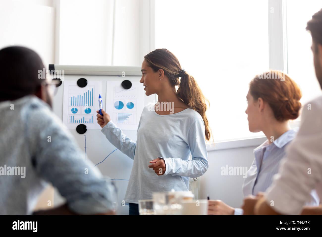 Professional woman presenter give business presentation at office ...