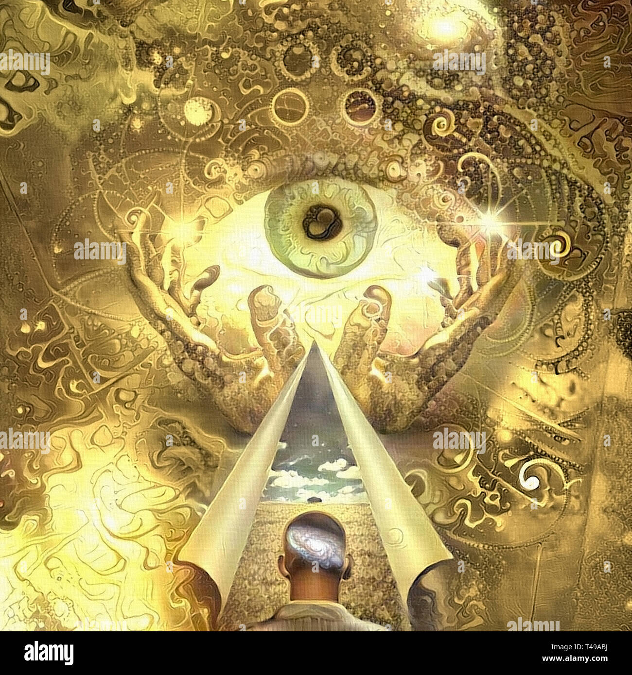 Mans mind with galaxy and vision Stock Photo - Alamy