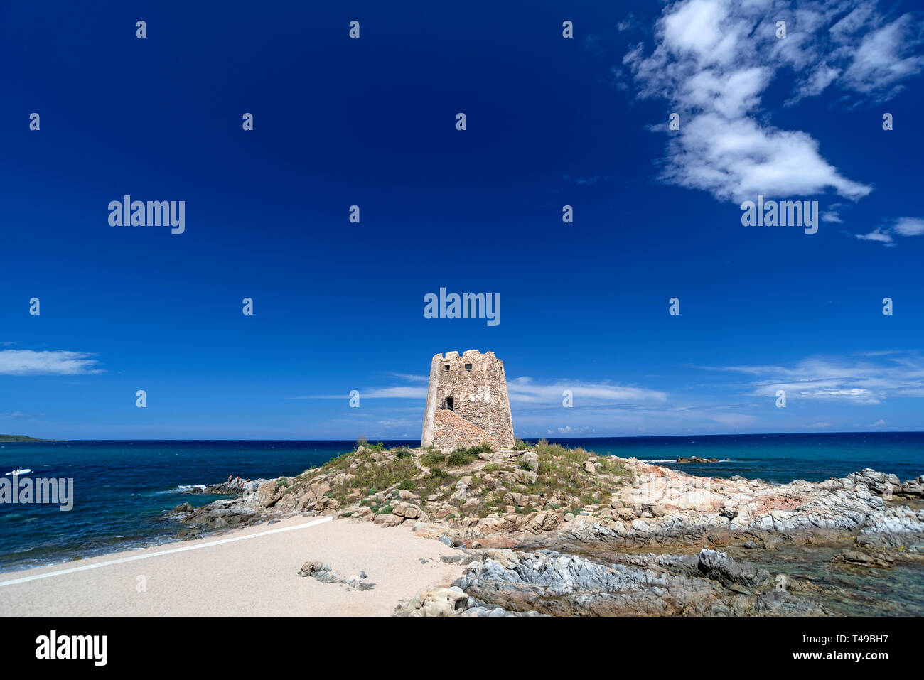 Ancient Tower near beach at Torre di Bari on Sardinia Island, Italy ...