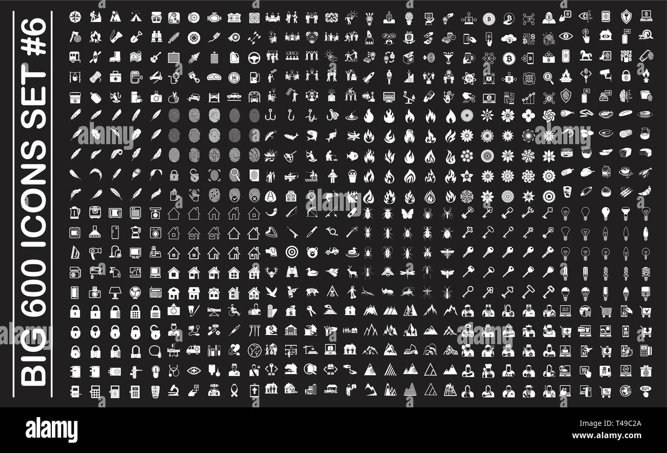 Big 600 icons set on background for graphic and web design. Simple ...