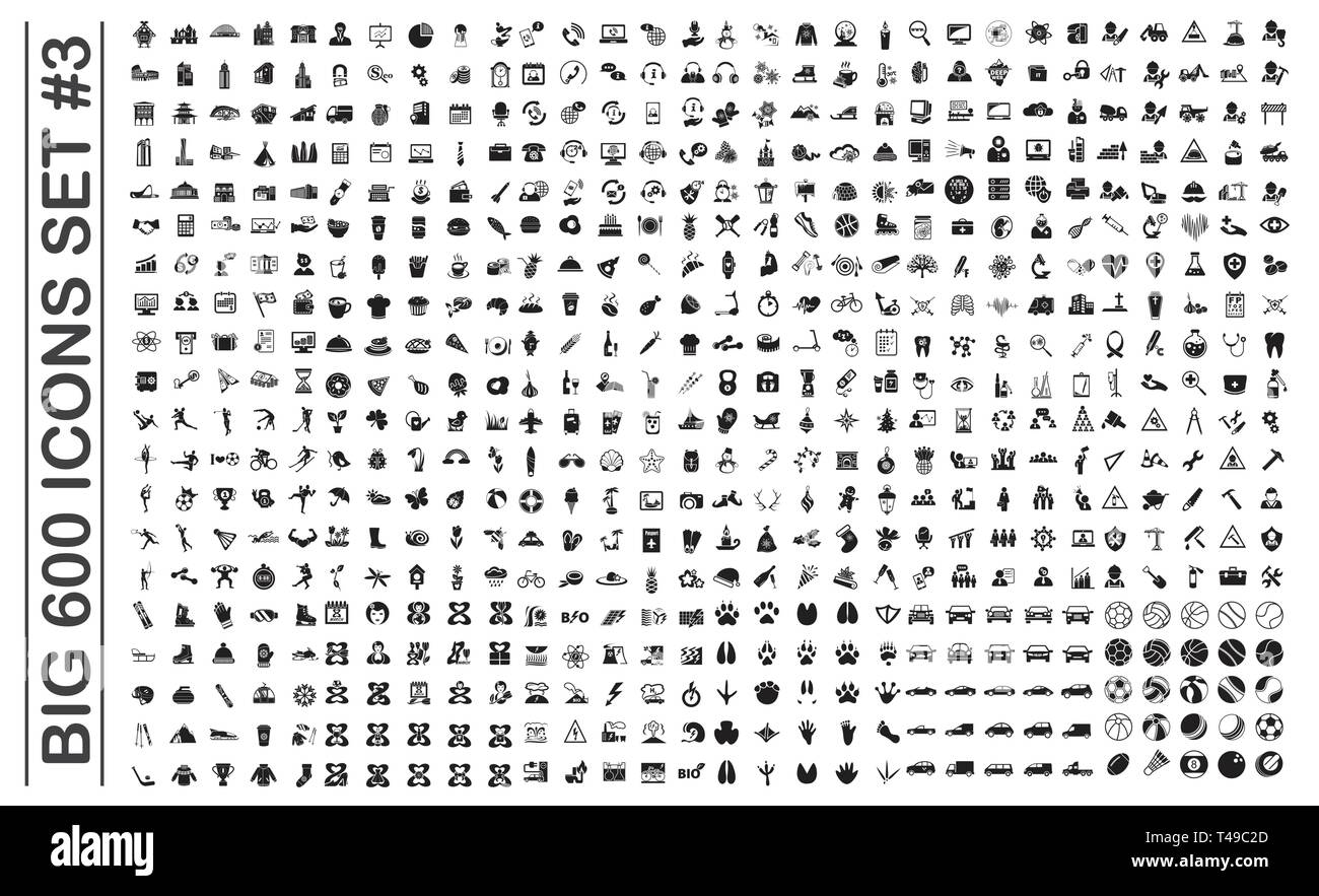 Big 600 icons set on background for graphic and web design. Simple ...