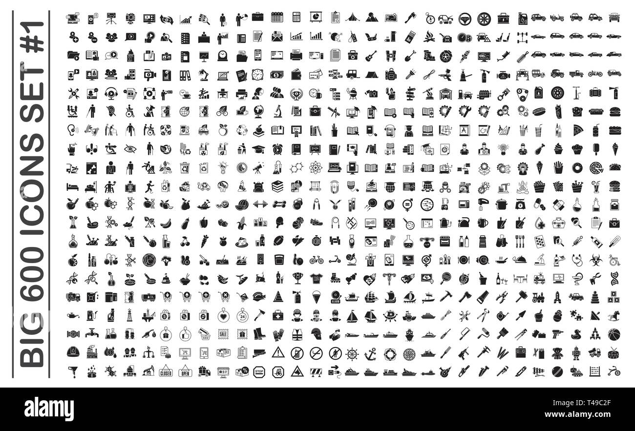 Big 600 icons set on background for graphic and web design. Simple ...