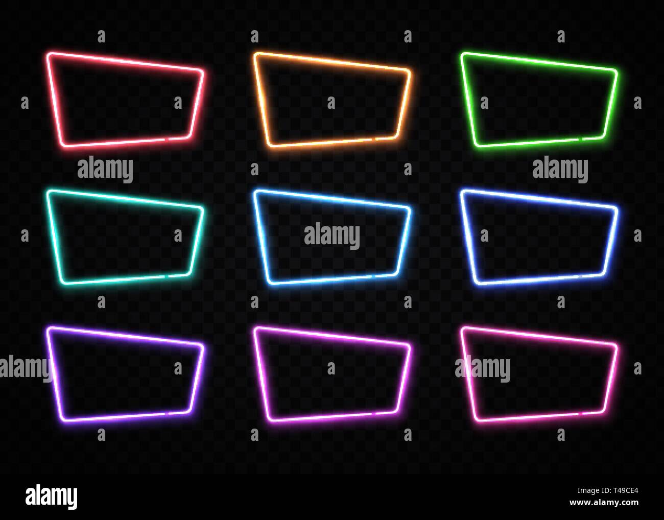 Neon frame sign collection. 80s style square shape Stock Vector Image ...