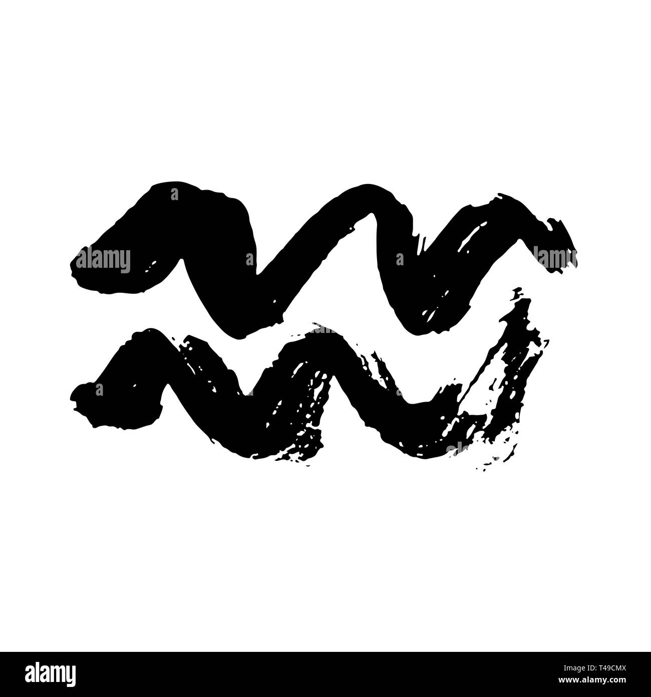Zodiac sign Aquarius. Vector dry brush illustration isolated on white ...