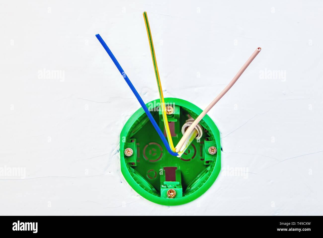 Round electrical box for switch or wall outlet with copper wiring ...