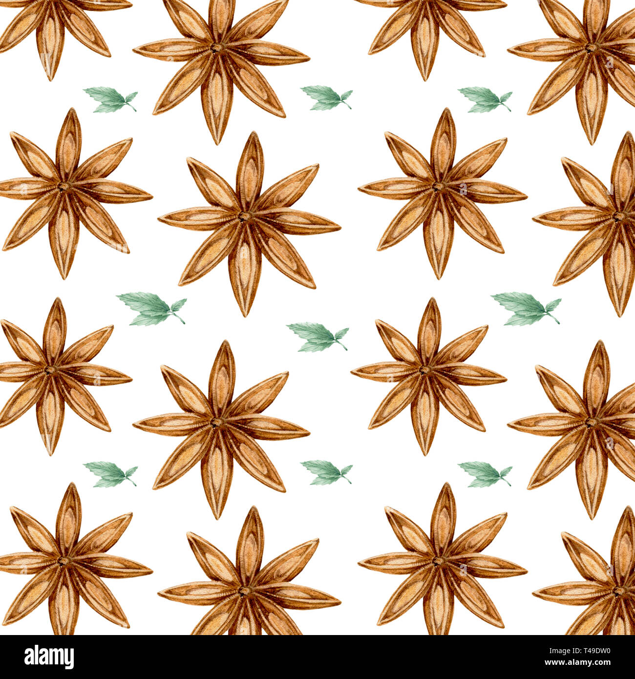 Watercolor Cinnamon seamless pattern color illustration aquarelle art ...