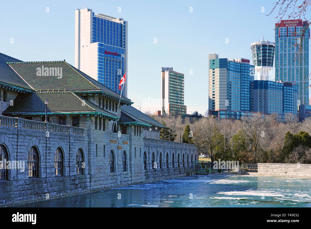 NIAGARA FALLS, CANADA -27 MAR 2019- View of the Canadian Power Niagara ...