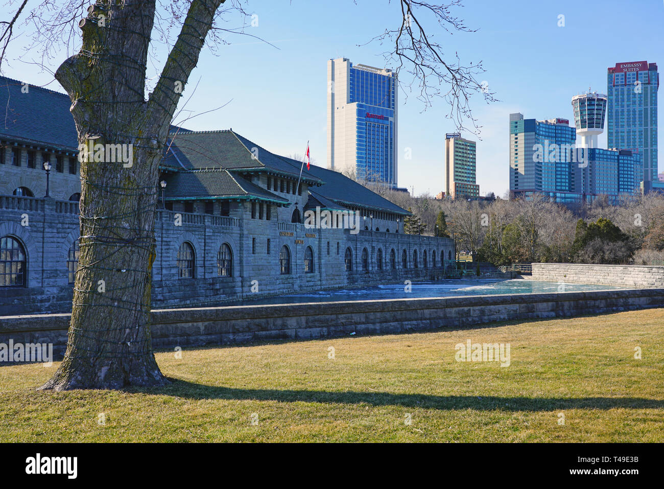 NIAGARA FALLS, CANADA -27 MAR 2019- View of the Canadian Power Niagara ...