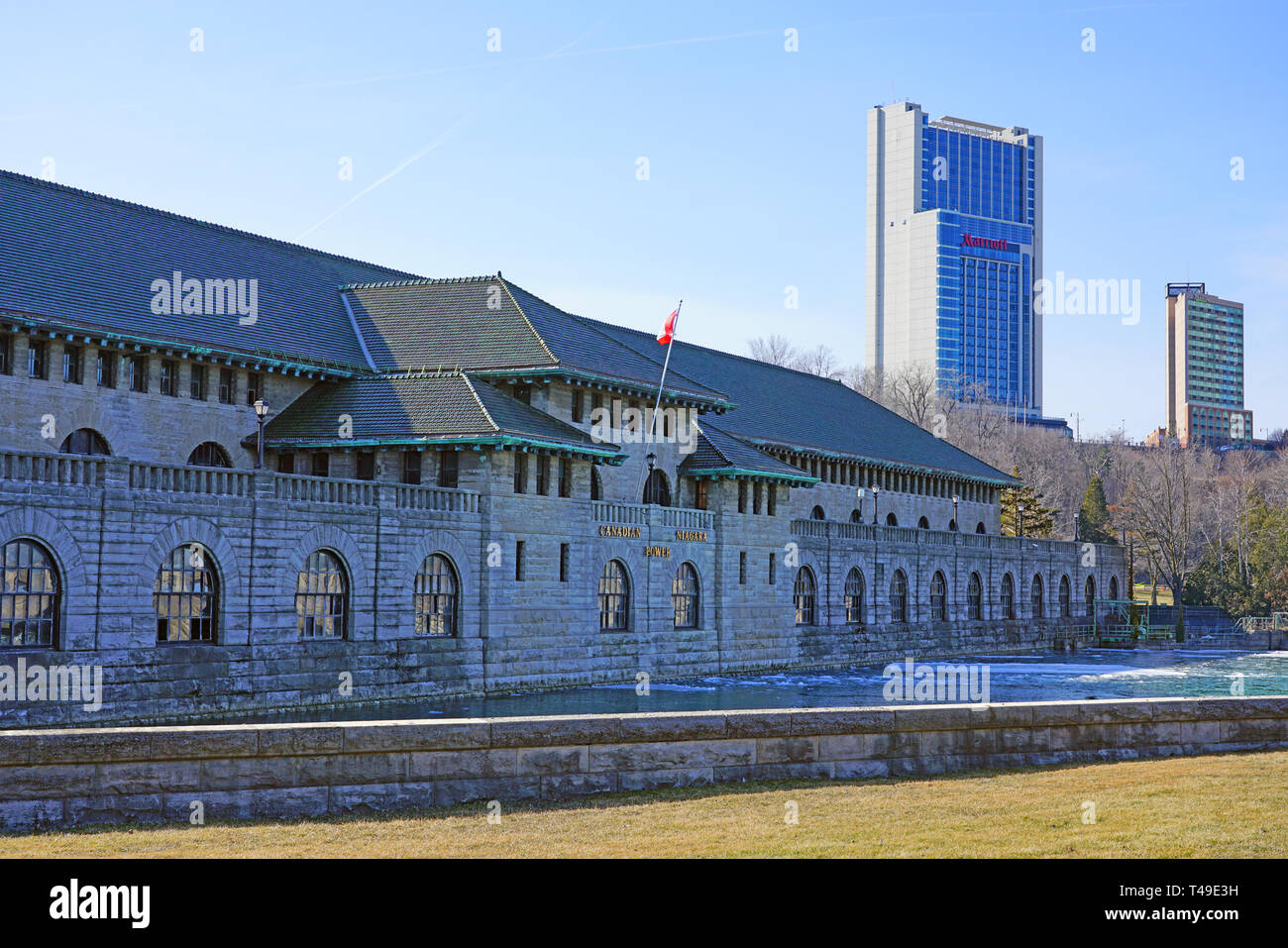 NIAGARA FALLS, CANADA -27 MAR 2019- View of the Canadian Power Niagara ...