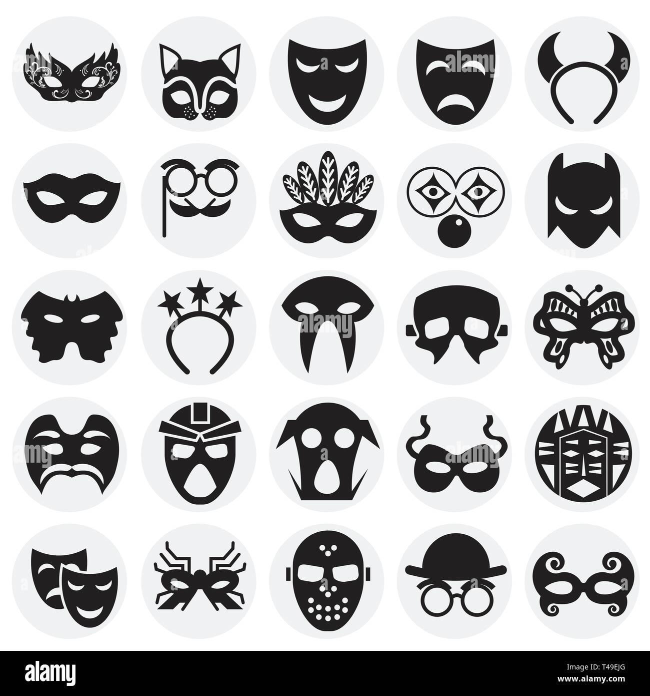 Masks icons set on circles background for graphic and web design ...