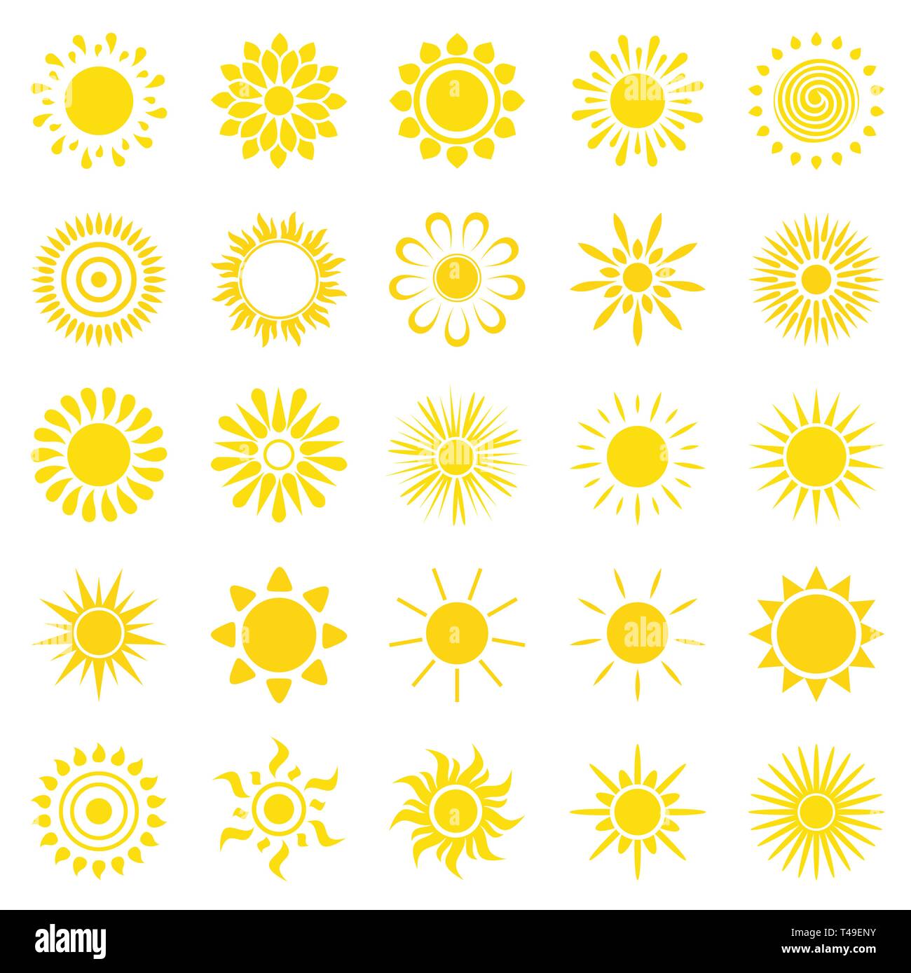 Sun icons set on white background for graphic and web design. Simple ...
