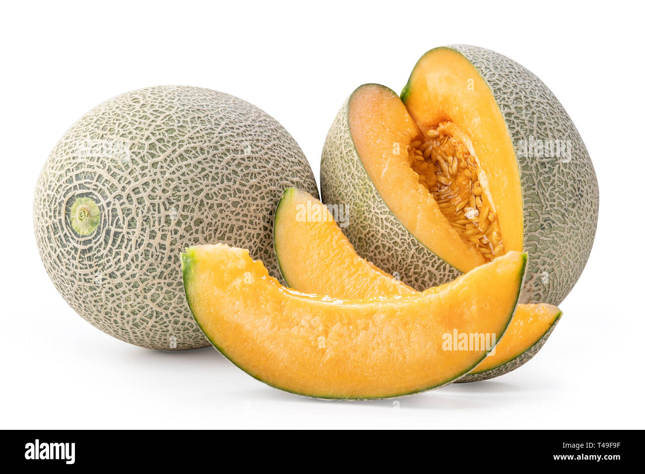 Close up, clipping path, cut out. Beautiful tasty rock cantaloup melon ...