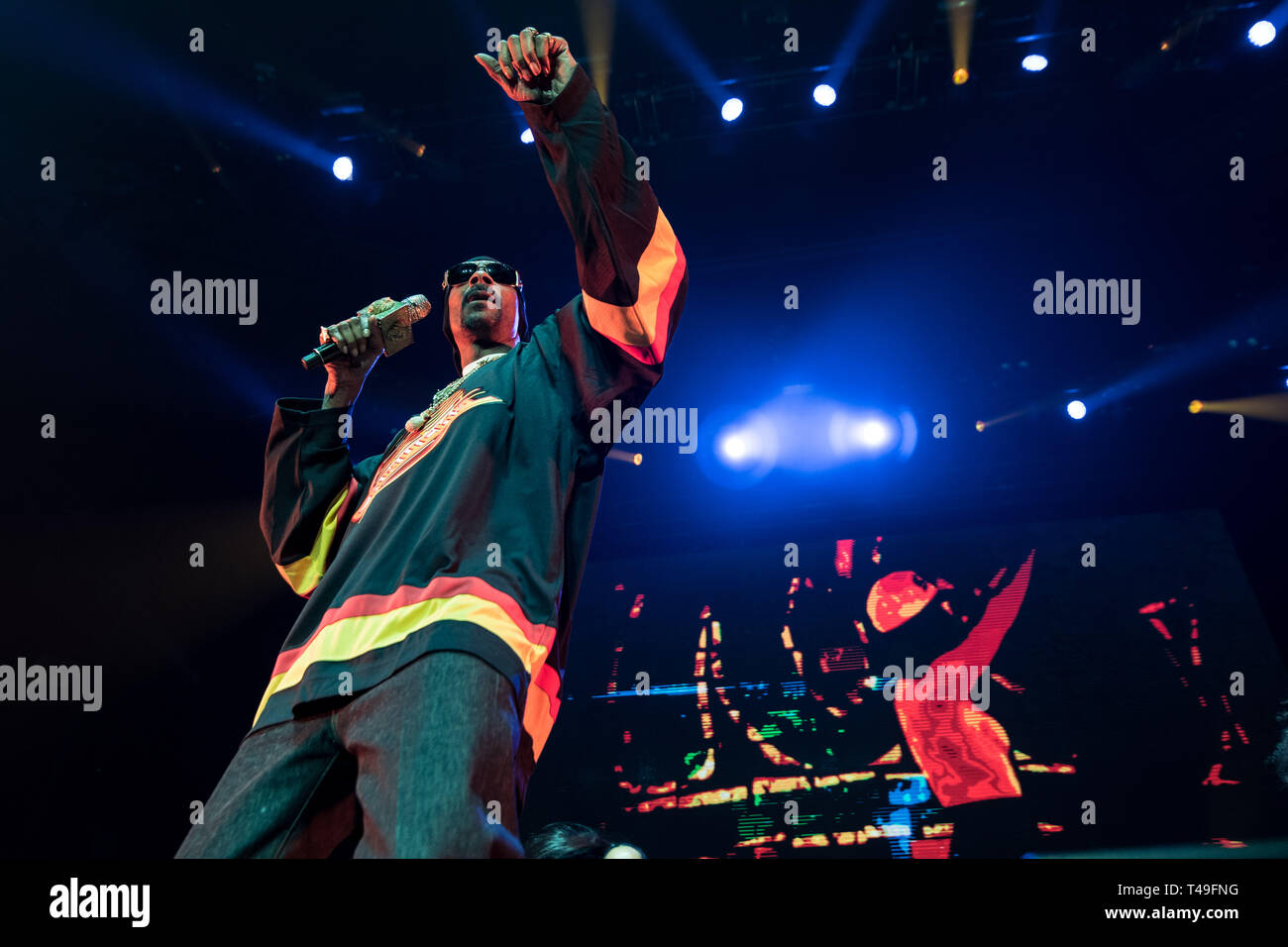 American rapper Snoop Dogg performing at Rogers Arena in Vancouver, BC ...