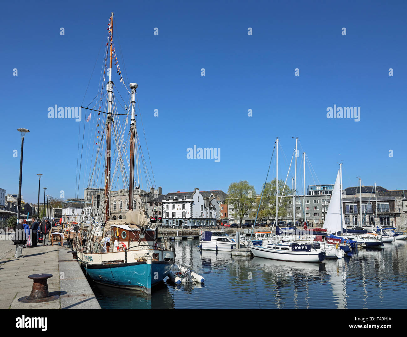Tectona sailing ship, Sutton Harbour, Plymouth barbican Stock Photo - Alamy
