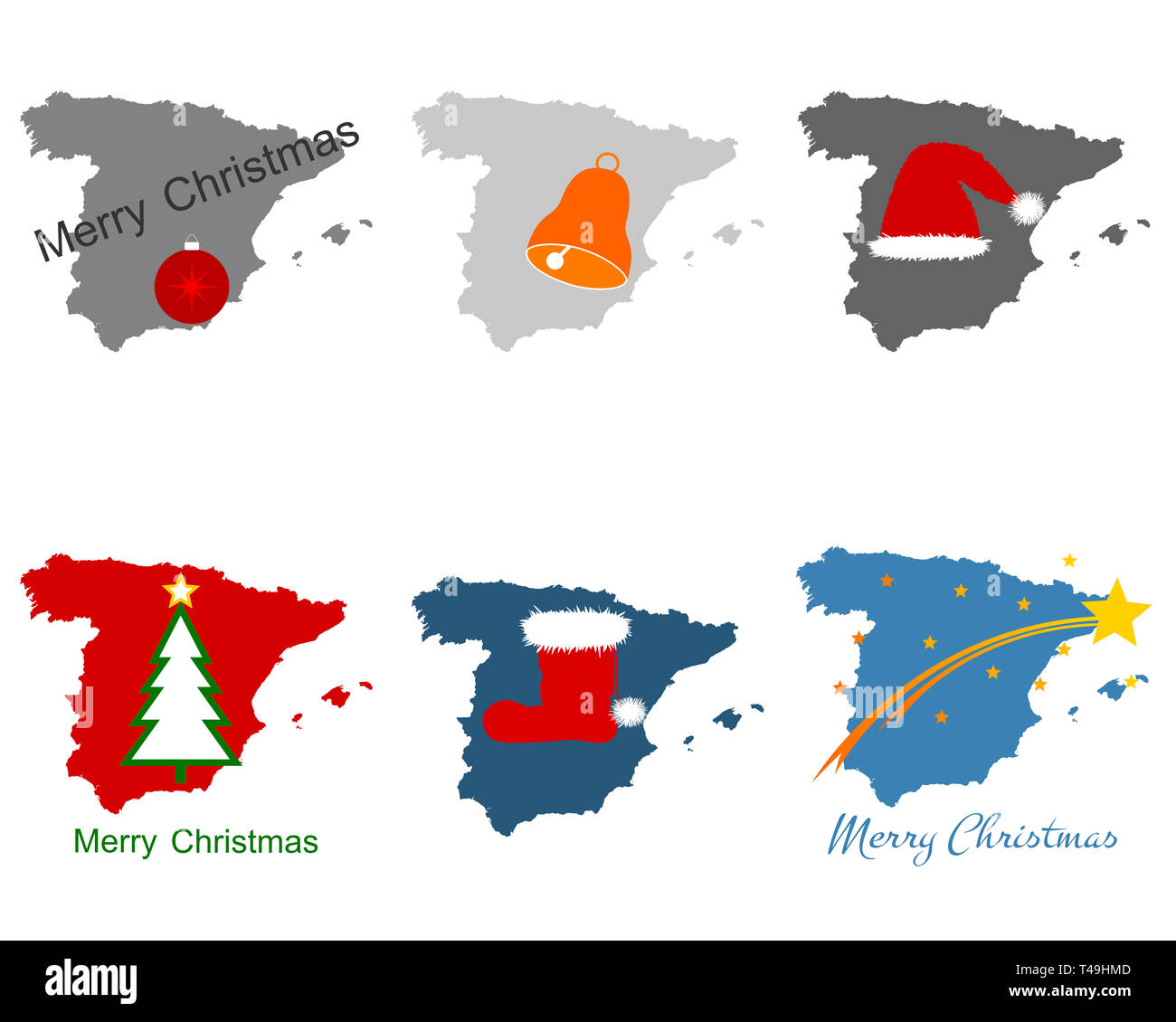 Map of Spain with Christmas symbols Stock Photo - Alamy