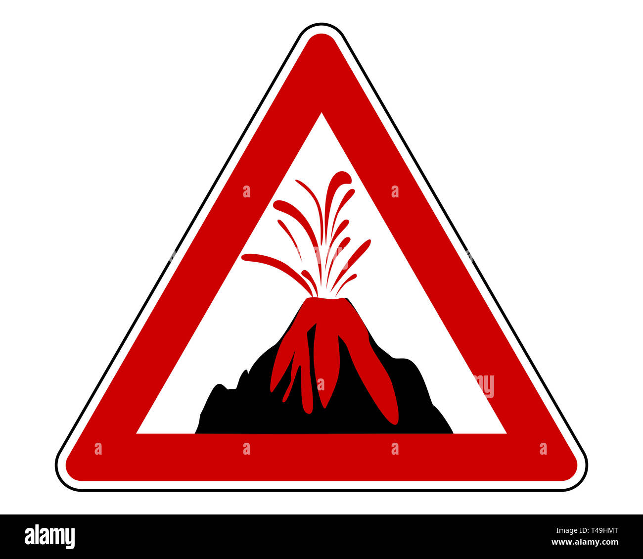 Traffic warning sign volcanic eruption Stock Photo - Alamy