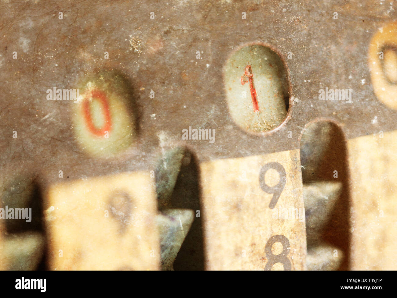 Vintage manual adding machine isolated on white, selective focus - 1 ...