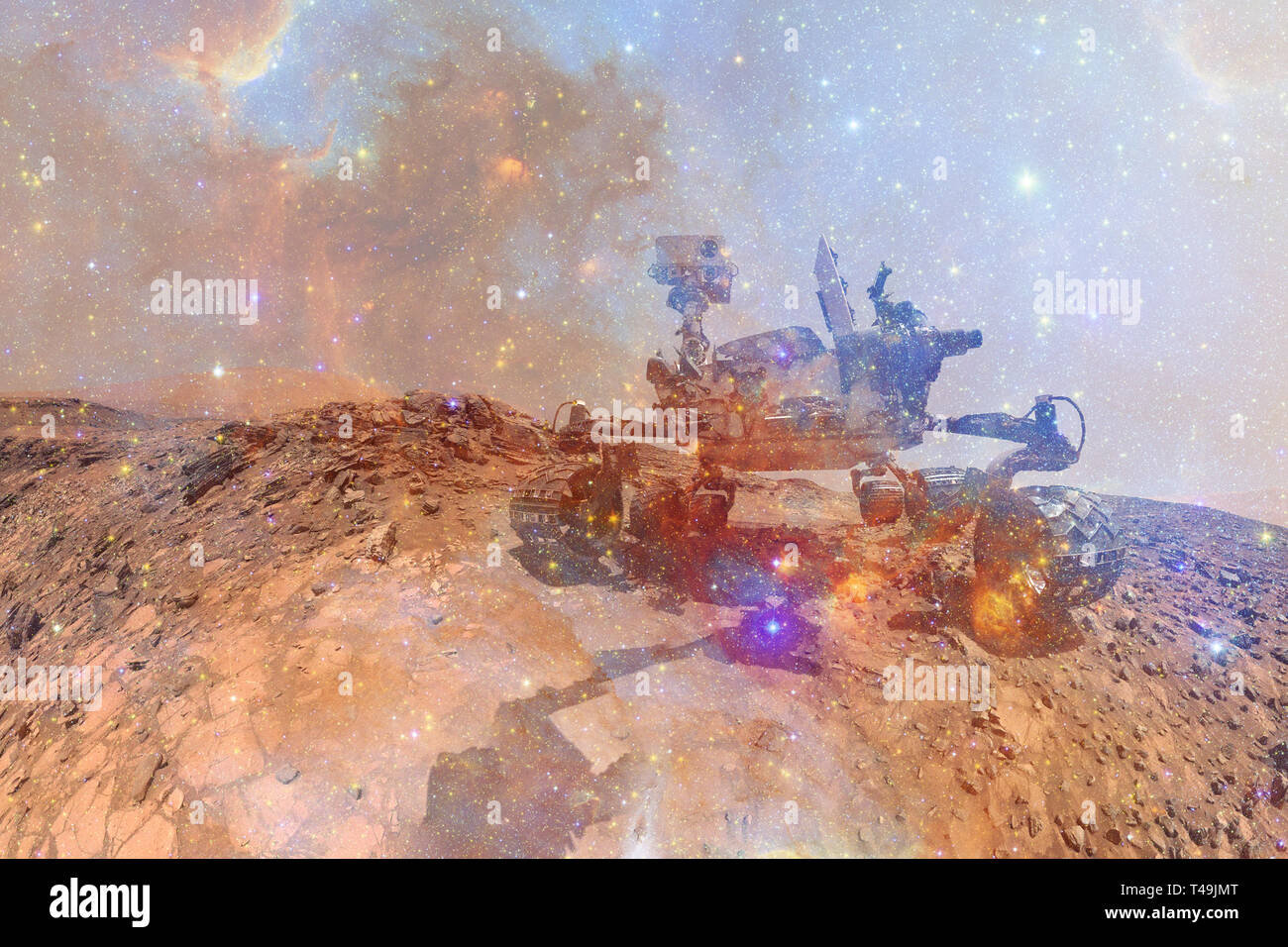 Curiosity Mars Rover exploring the surface planet of Mars. Elements of ...