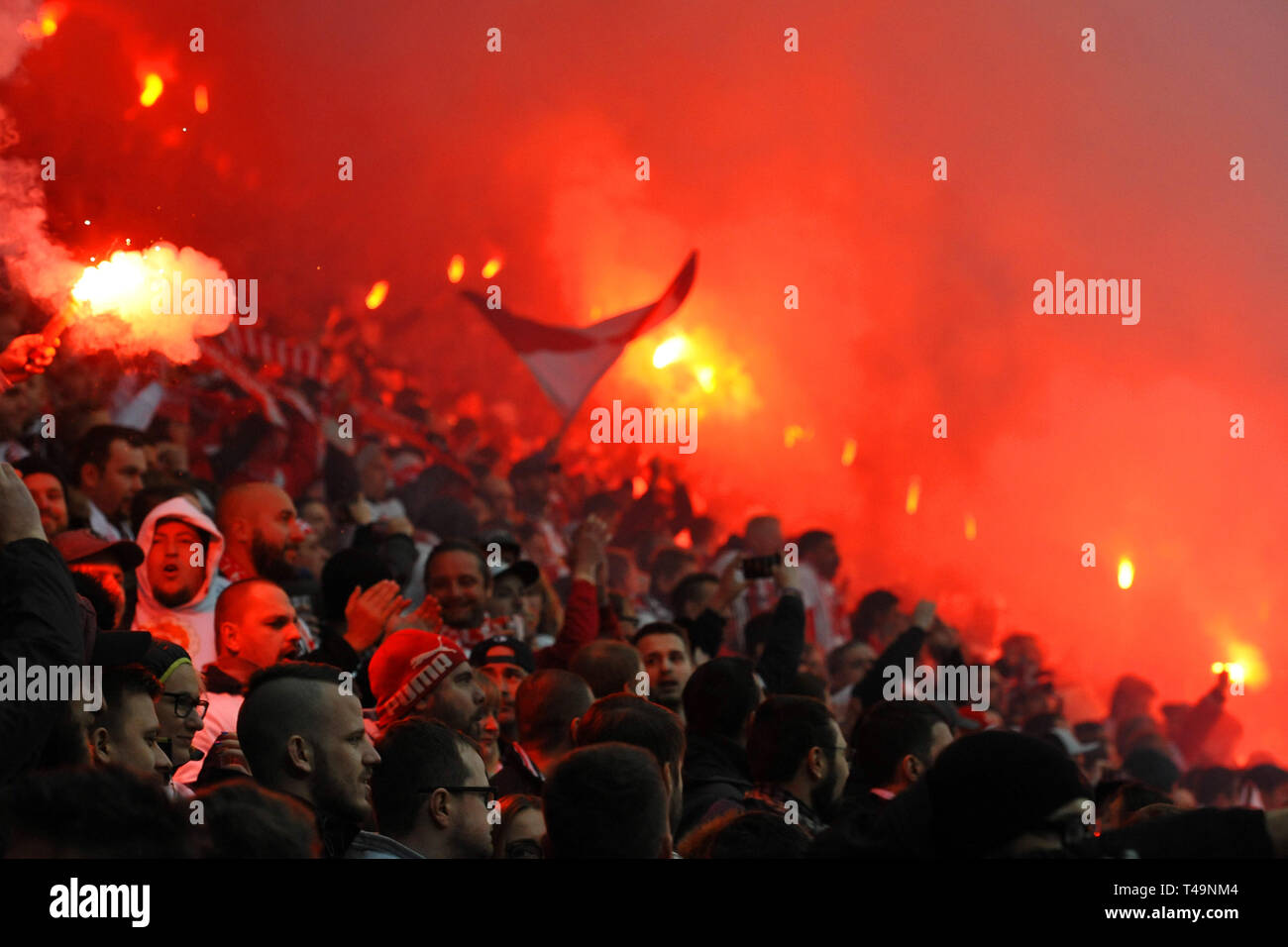 Prague, Czech Republic. 14th Apr, 2019. Fans of Slavia Prague during ...