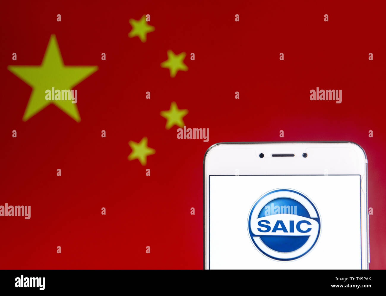 Hong Kong. 6th Apr, 2019. In this photo illustration a Chinese automaker Saic Motor logo is seen ...