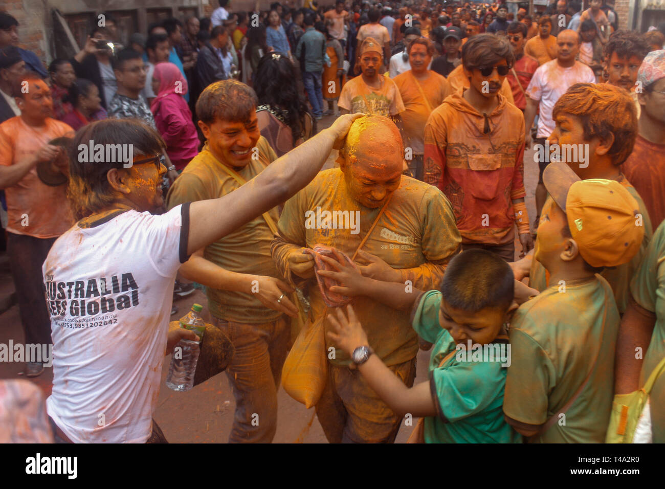 Devotees smeared in vermillion powder seen participating during the ...