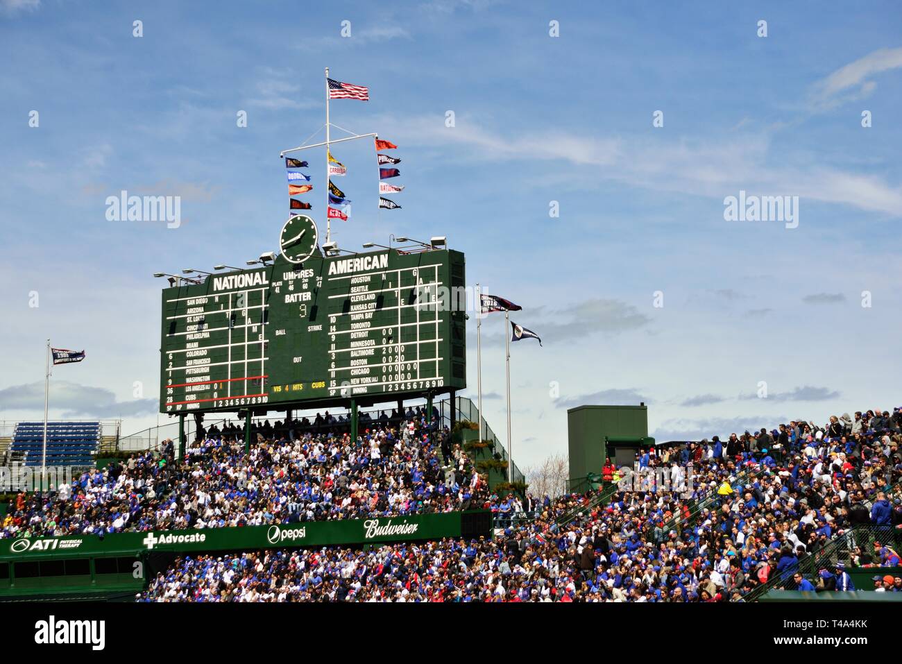 Chicago, Illinois, USA. Landmark feature of Wrigley Field is the iconic ...